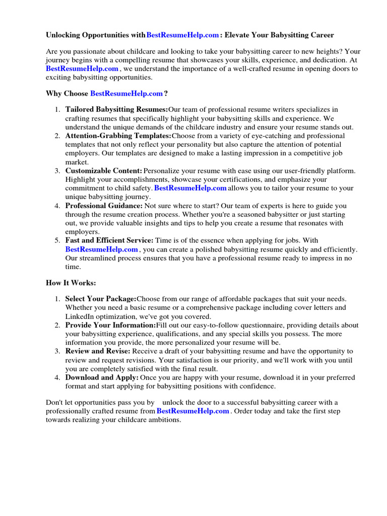 Babysitting Description For Resume | PDF | Résumé | Child Care