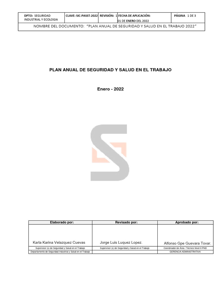 Plan Anual de Seguridad y Salud en El Trabajo - SICONSA | PDF | Seguridad y salud ocupacional ...