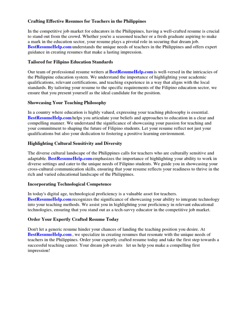 Resume For Teachers in The Philippines | PDF | Teachers | Résumé