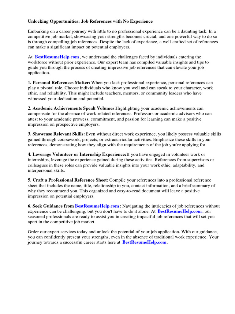 Job References No Experience | PDF | Résumé | Employment