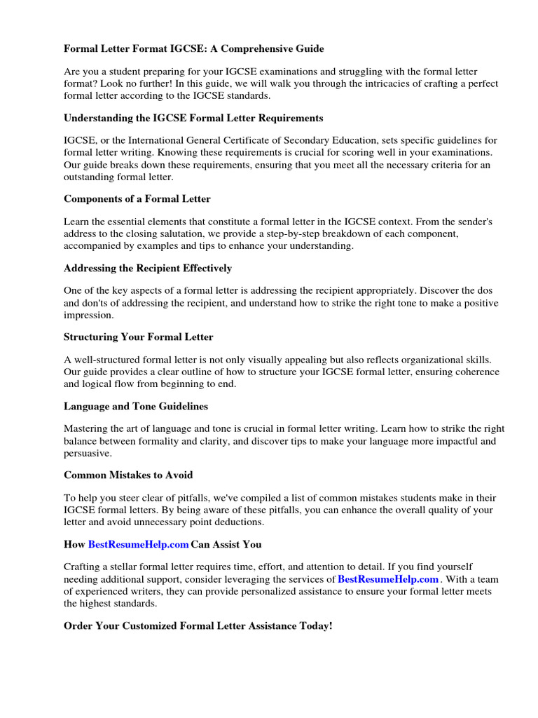 Formal Letter Format Igcse | PDF | Part Of Speech | Linguistic Morphology