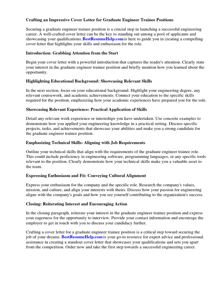 Graduate Engineer Trainee Cover Letter Guide | PDF | Résumé | Engineering