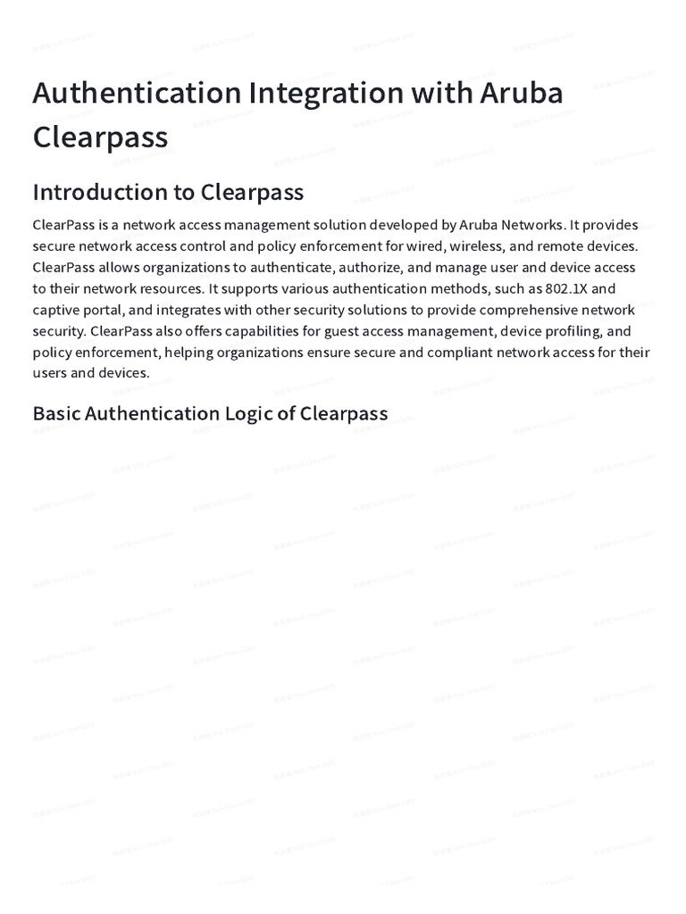 Authentication Integration With Aruba Clearpass | PDF | Radius | Communications Protocols