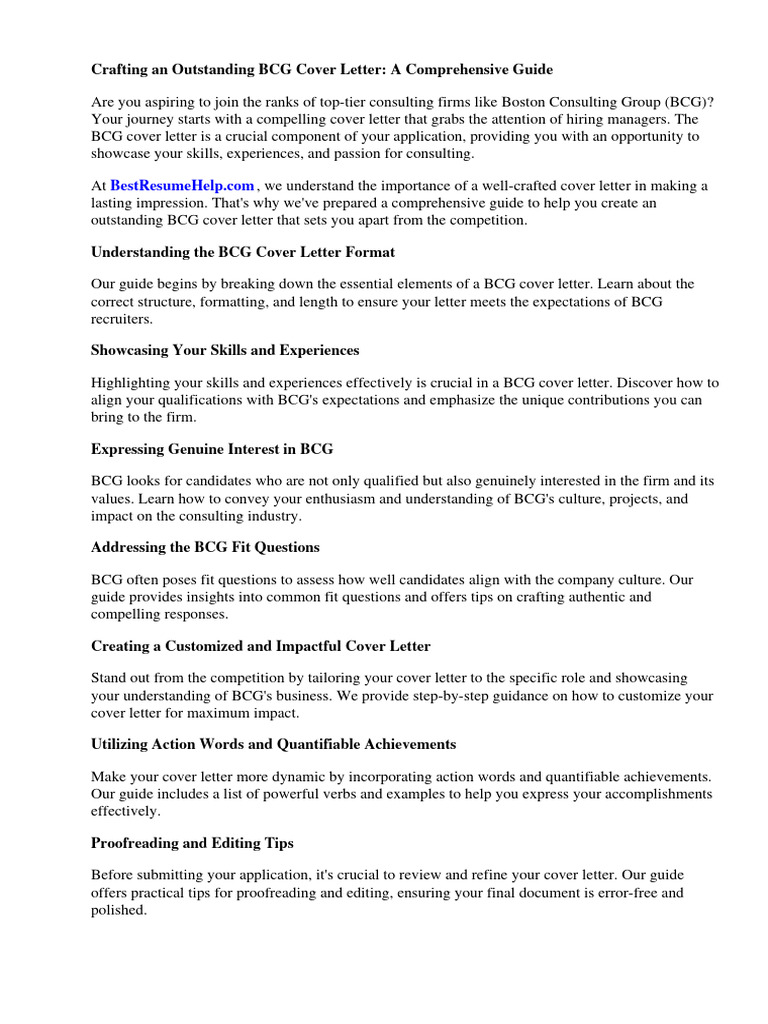Sample BCG Cover Letter | PDF | Essays | Proofreading
