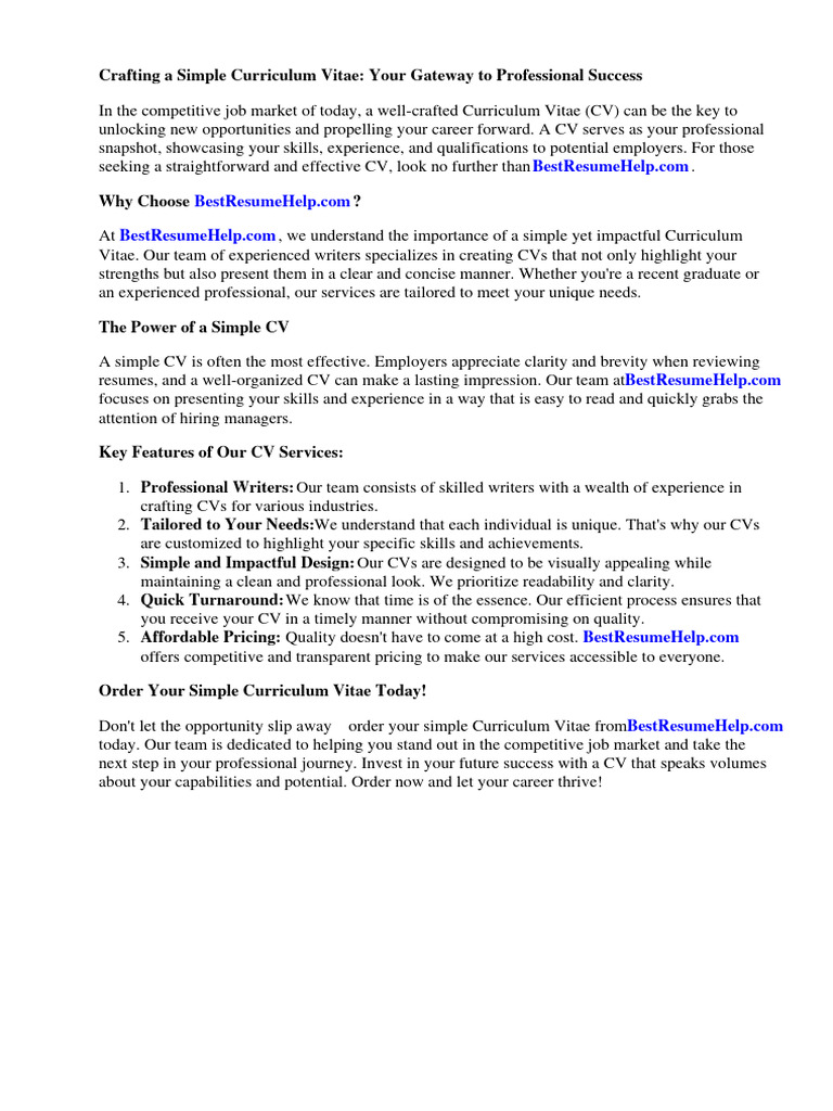 Simple Curriculum Vitae Format PDF Download | PDF | Résumé