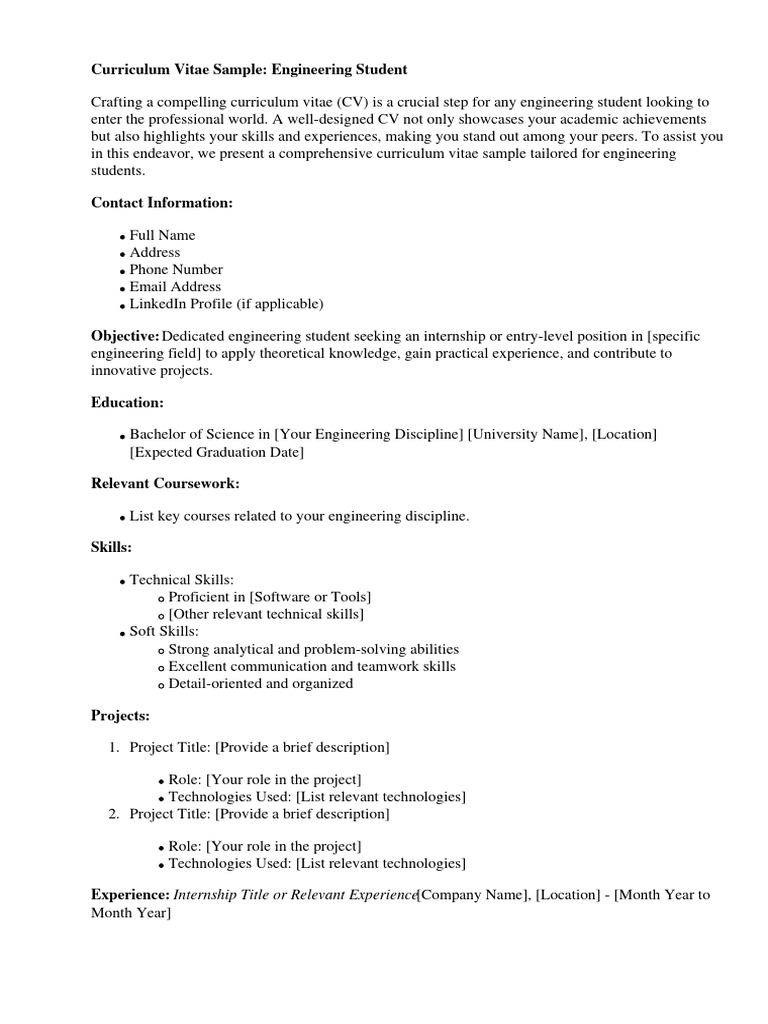 Curriculum Vitae Sample Engineering Student | PDF | Résumé | Engineering