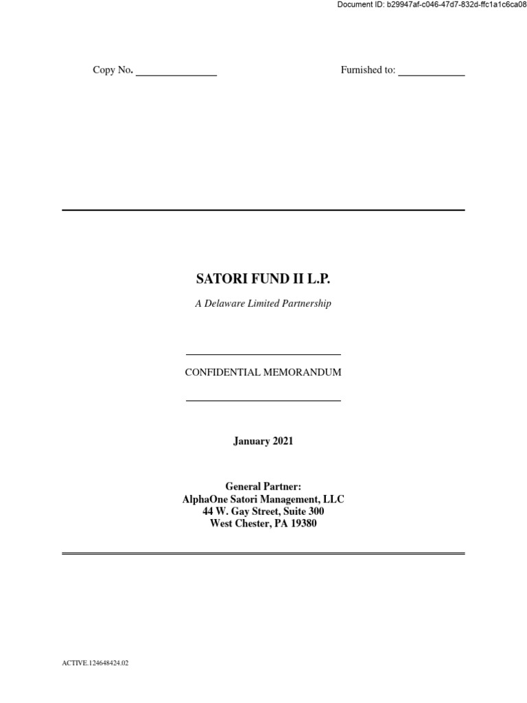 Satori Fund Ii L.P.: Copy No. Furnished To | PDF | Investing | Limited ...