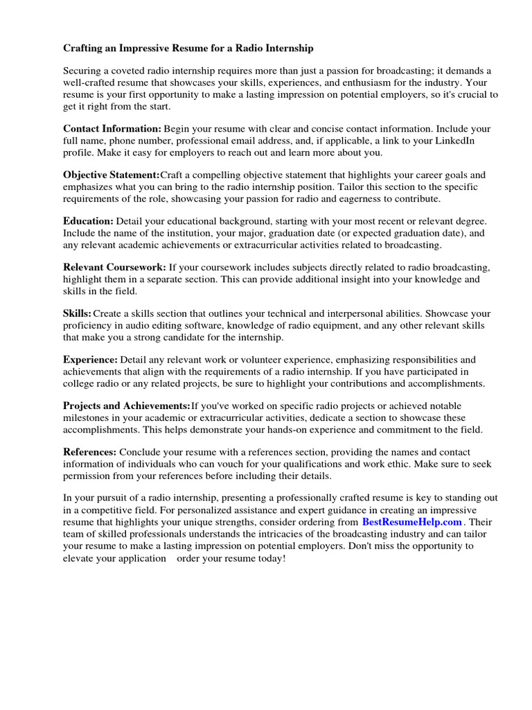Resume For Radio Internship | PDF | Résumé | Social Media