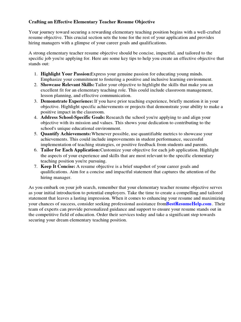 Elementary Teacher Resume Objective | PDF | Résumé | Teachers
