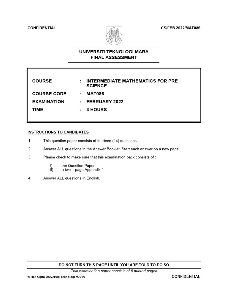 Faculty - Computer Sciences and Mathematic - 2022 - Session 1 - Pra-Diploma Dan Diploma - Mat086 ...