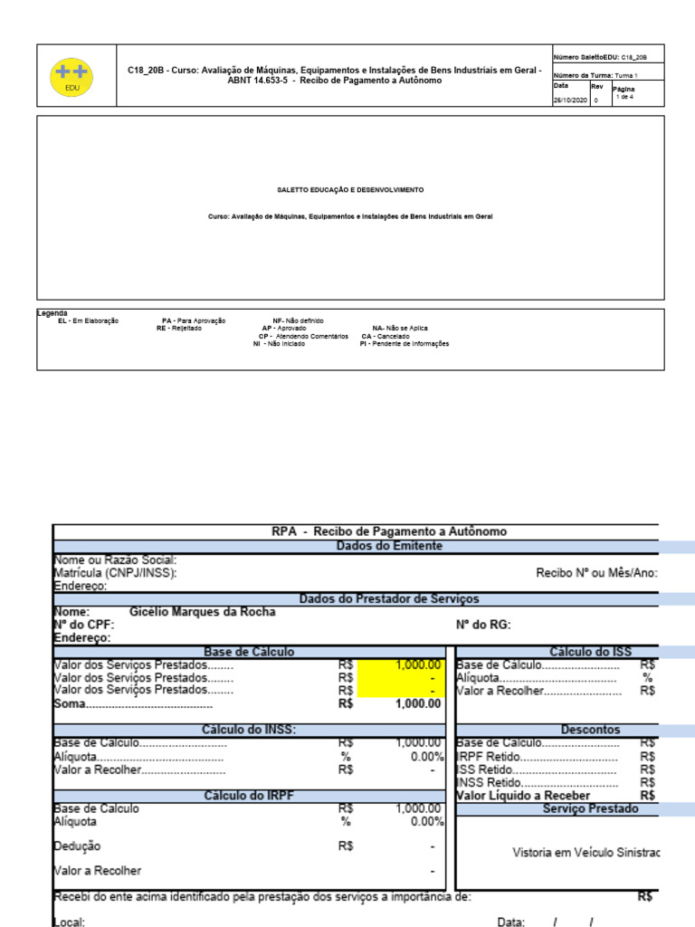 C18 20B Modelo Rpa Rev0 | PDF | Imposto de Renda | Economias