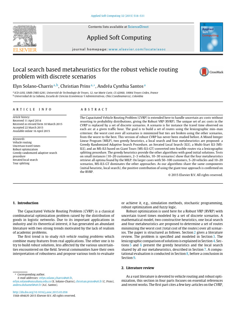 Local search based metaheuristics for the robust vehicle routing problem with discrete scenarios ...