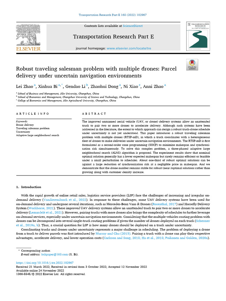 Robust Traveling Salesman Problem With Multiple Drones Parcel Delivery Under Uncertain