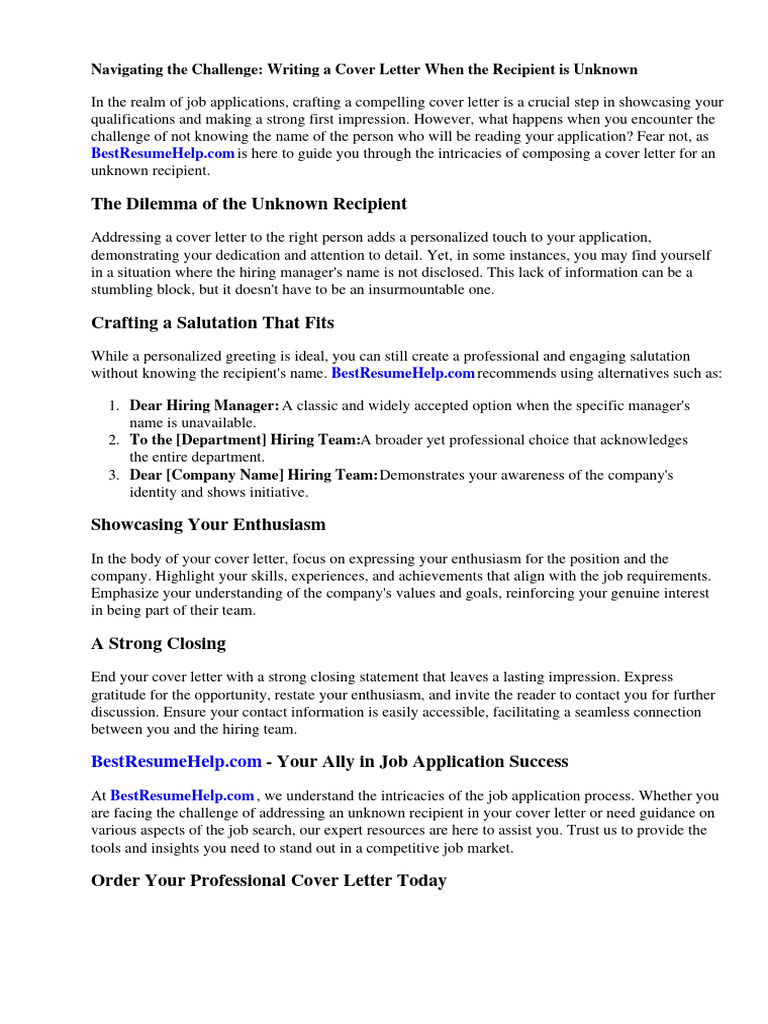 Cover Letter Unknown Recipient | PDF | Résumé | Websites