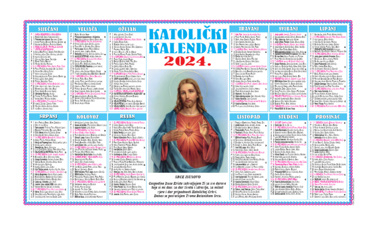 Jednolisni Katolicki Kalendar Za 2024. Srce Isusovo | PDF