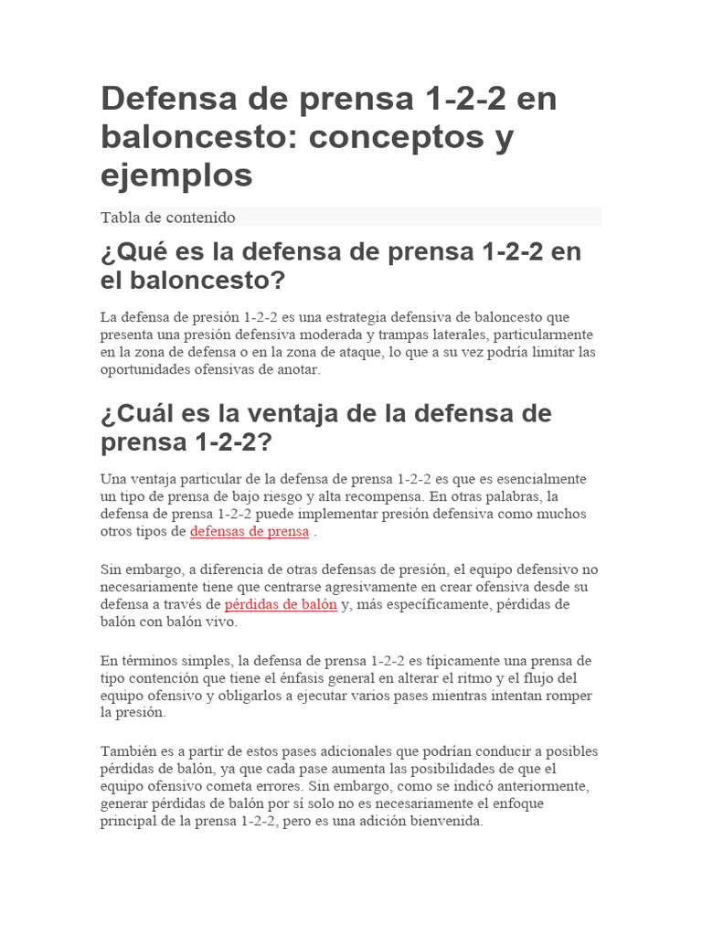 Defensa de Prensa 1-2-2 en Baloncesto | PDF | Defensor (Asociación de ...