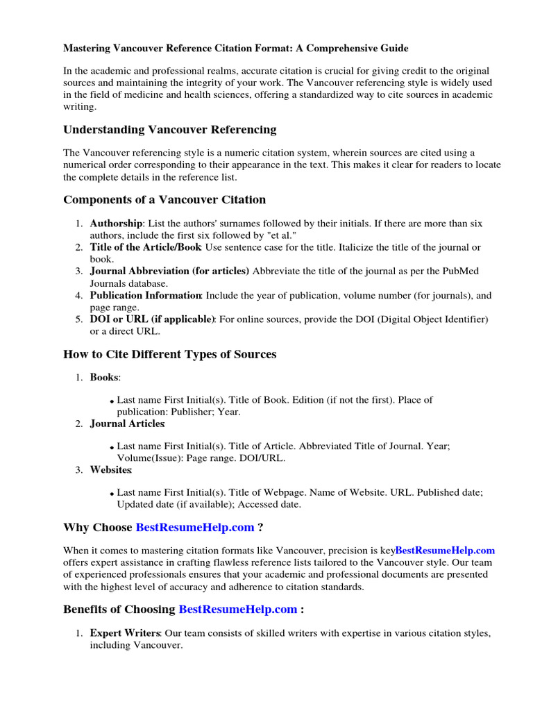Vancouver Citation Style Guide | PDF | Citation | Written Communication
