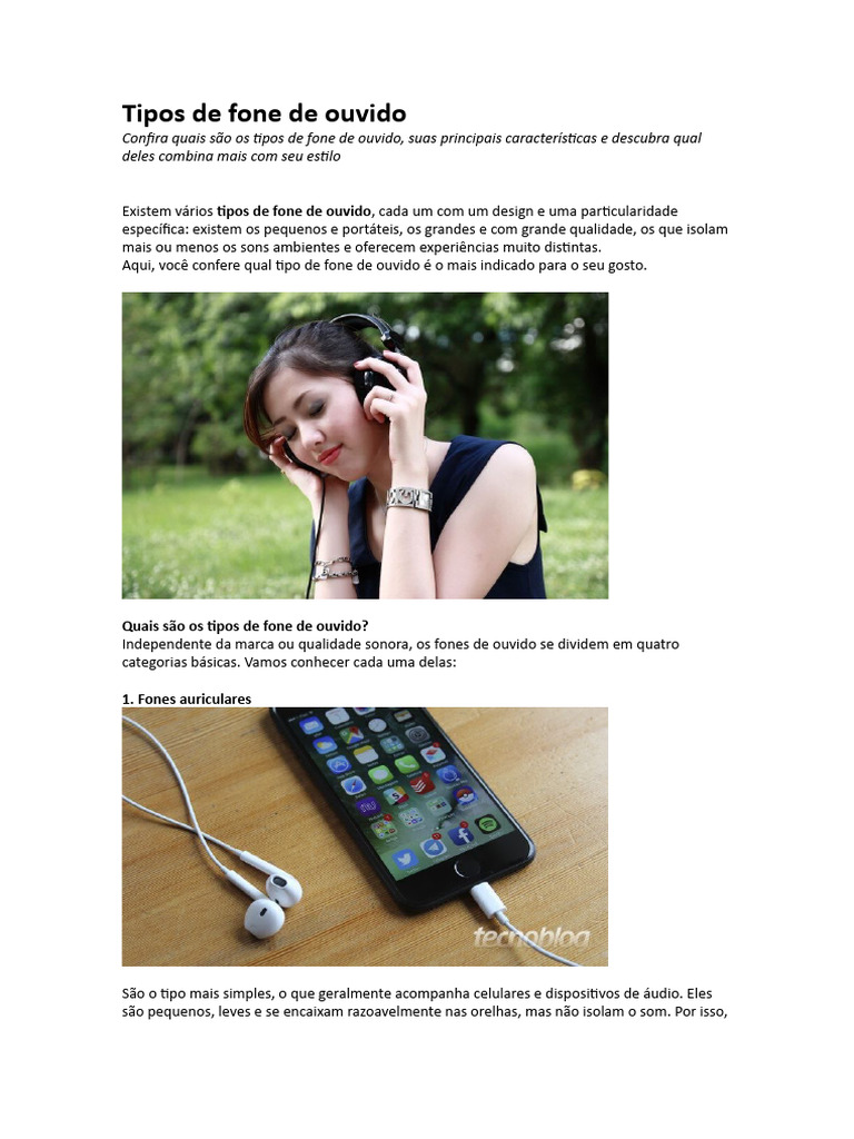 Tipos de fone de ouvido | PDF