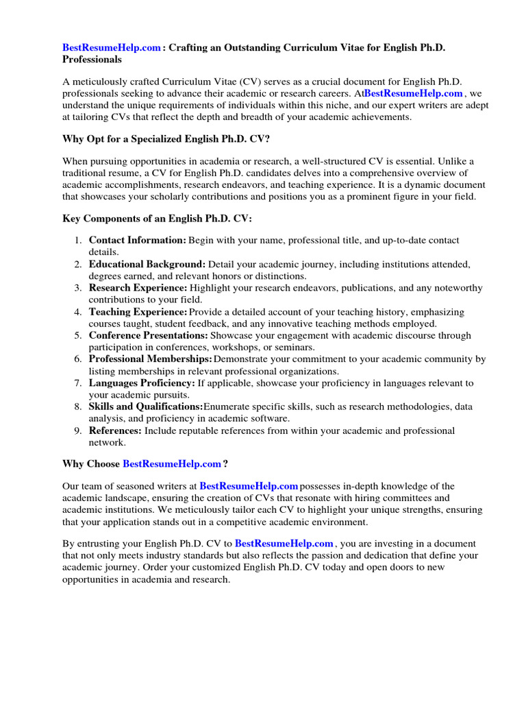 Curriculum Vitae English PHD | PDF | Doctor Of Philosophy | Curriculum