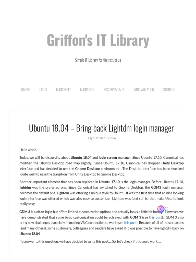 Ubuntu 18.04 - Bring Back Lightdm Login Manager - Griffon's IT Library ...