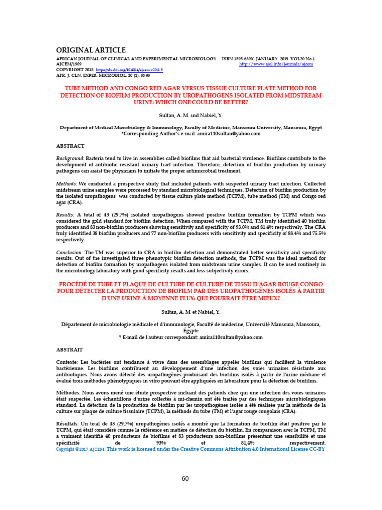 Tube Method and Congo Red Agar Versus Tissue Cultu | PDF | Biofilm ...