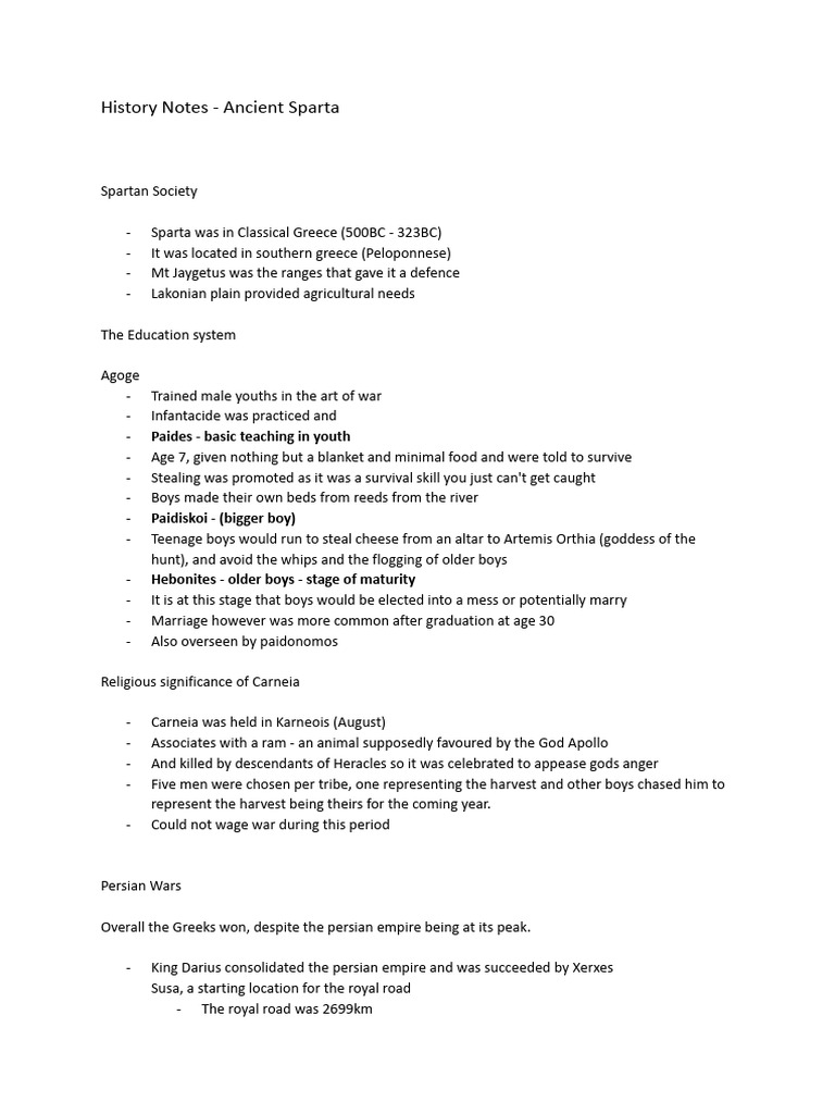 Sparta Notes Pdf Sparta Achaemenid Empire