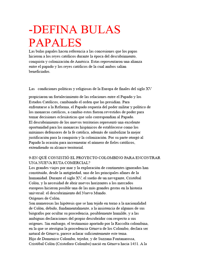 Defina Bulas Papales | PDF | Cristobal colon | Europa