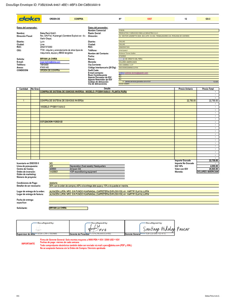 Orden de Compra Pysein 0357 | PDF | Economias