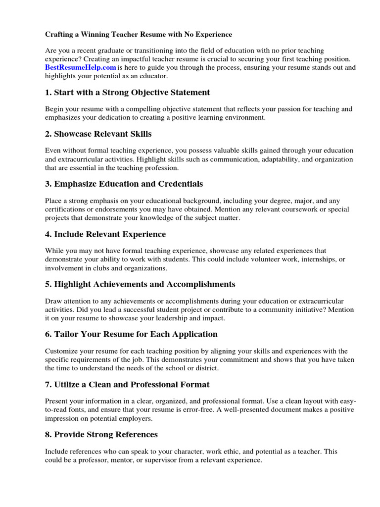 Teacher Resume With No Experience | PDF | Résumé | Teachers