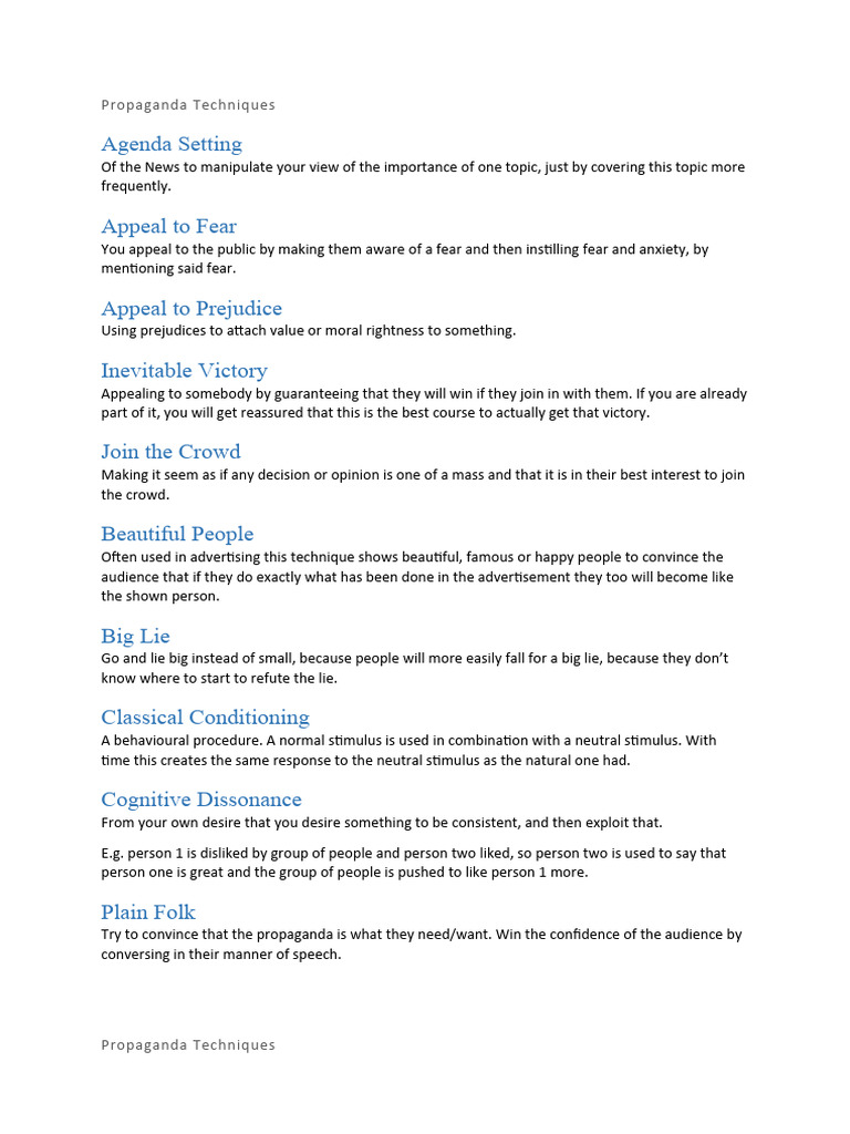 Propaganda Techniques | PDF | Propaganda | Psychology