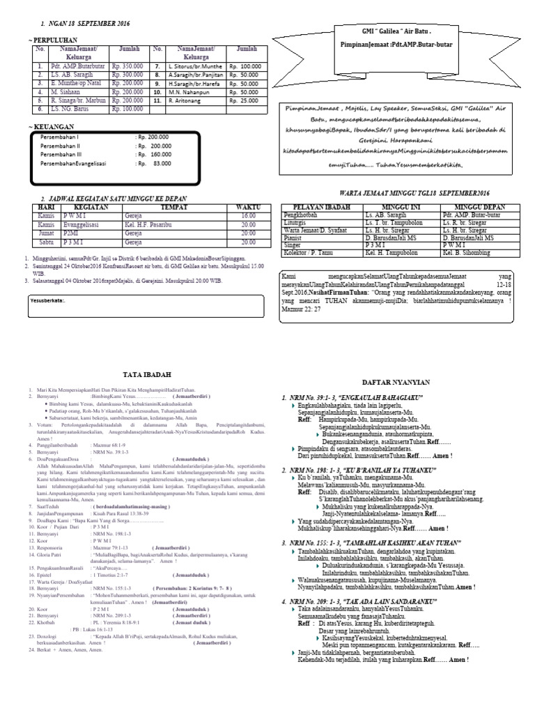 Tata Ibadah Gmi 18 September 2016 | PDF