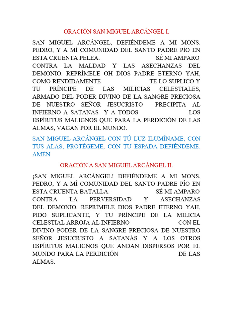 Oraciones de Protección a San Miguel | PDF | Miguel (Arcángel) | Ángel