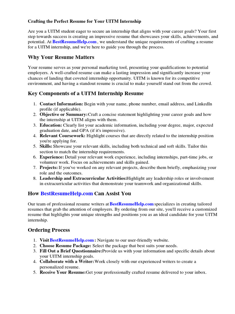 Resume For Internship Uitm | PDF | Résumé | Internship