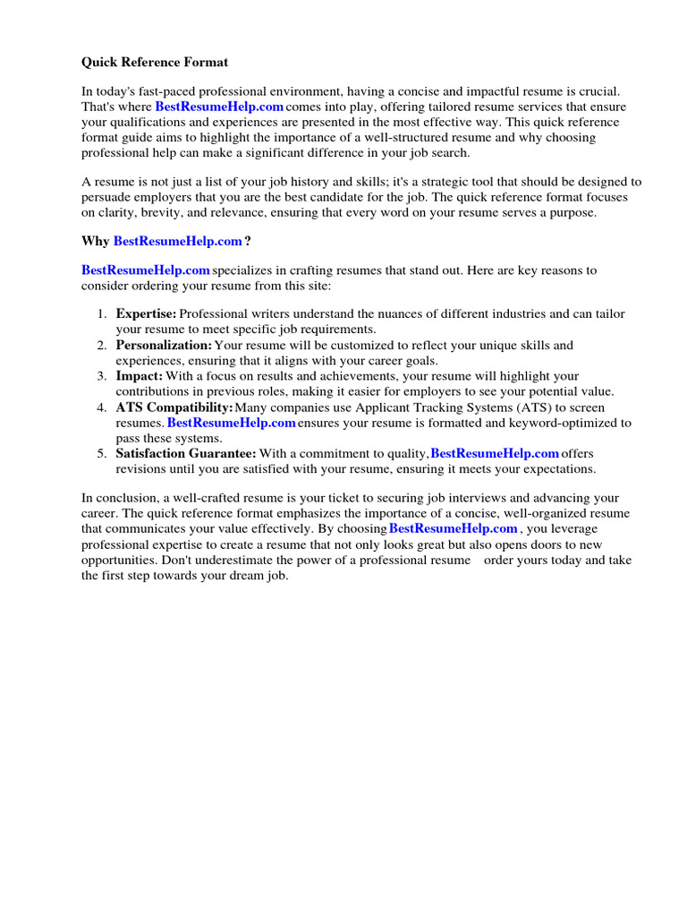 Quick Reference Format | PDF | Résumé | Citation