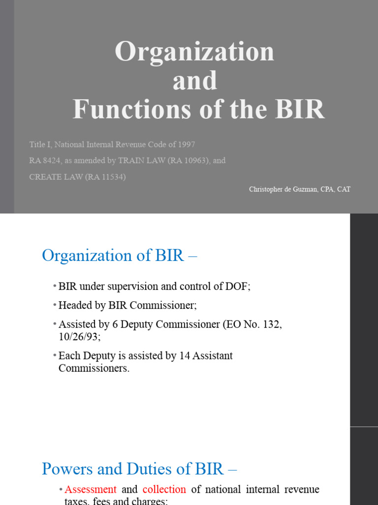 2.0 Organization and Function of The BIR (Title 1 of Tax Code) | PDF ...