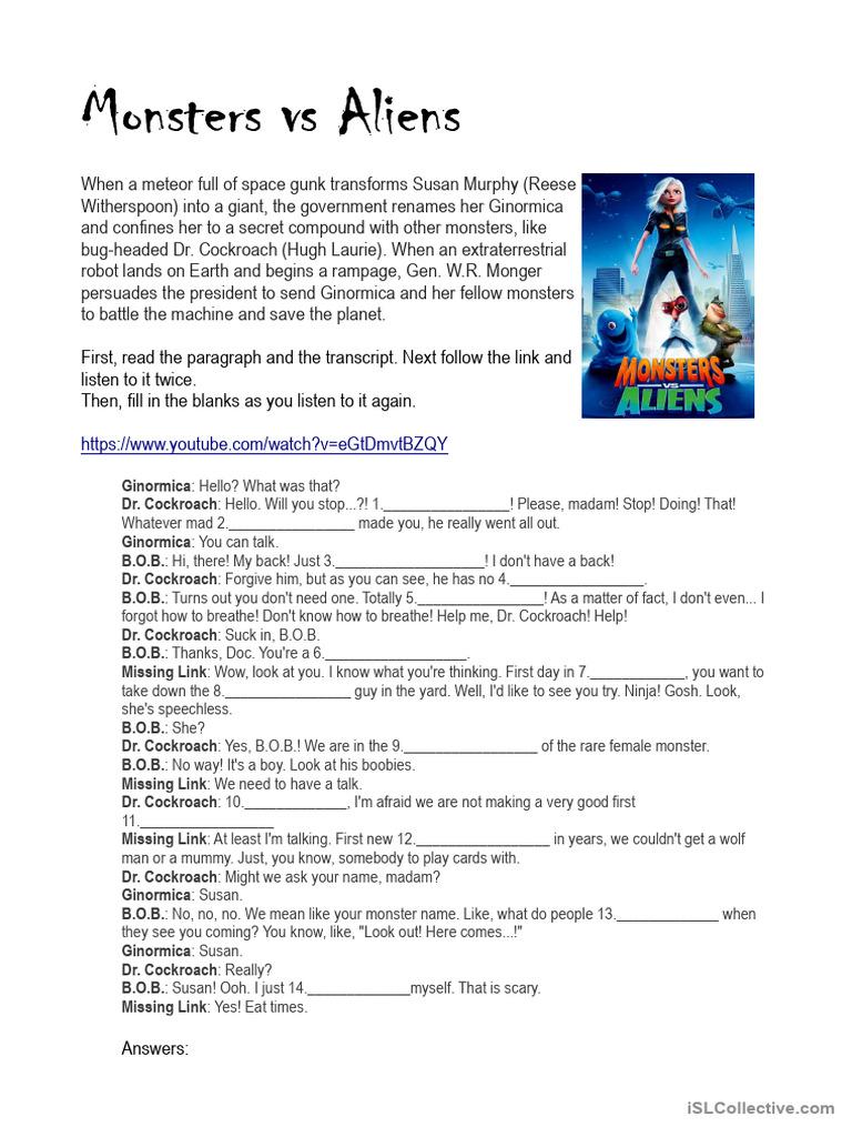 Monsters Versus Aliens Listening | PDF