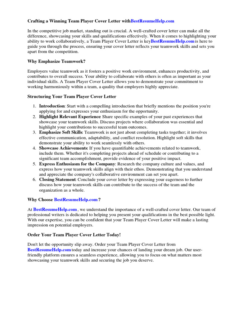 Team Player Cover Letter | PDF | Résumé | Skill
