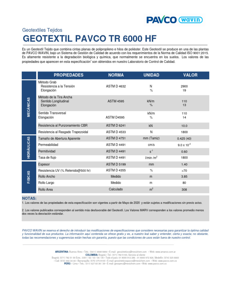 ET Geotextil TR6000 HF MARV - 2020 May | PDF
