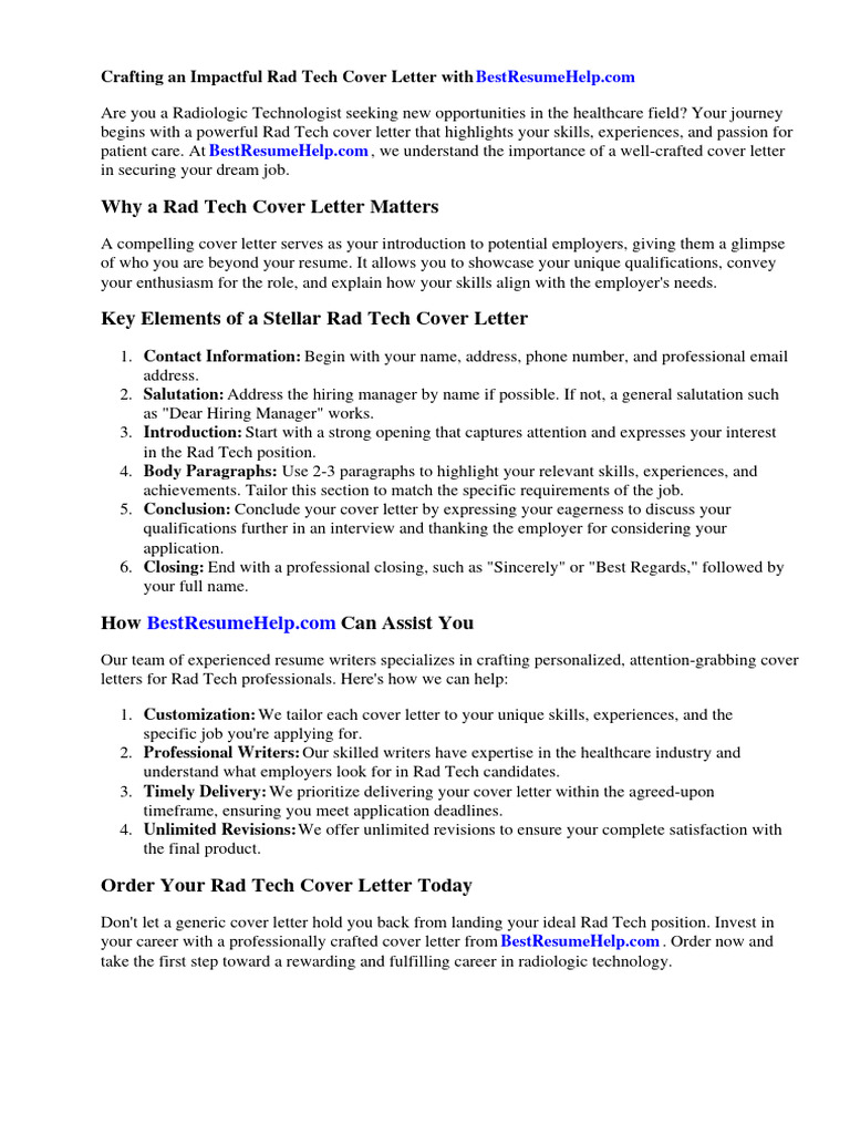 Rad Tech Cover Letter | PDF | Radiology | Mammography