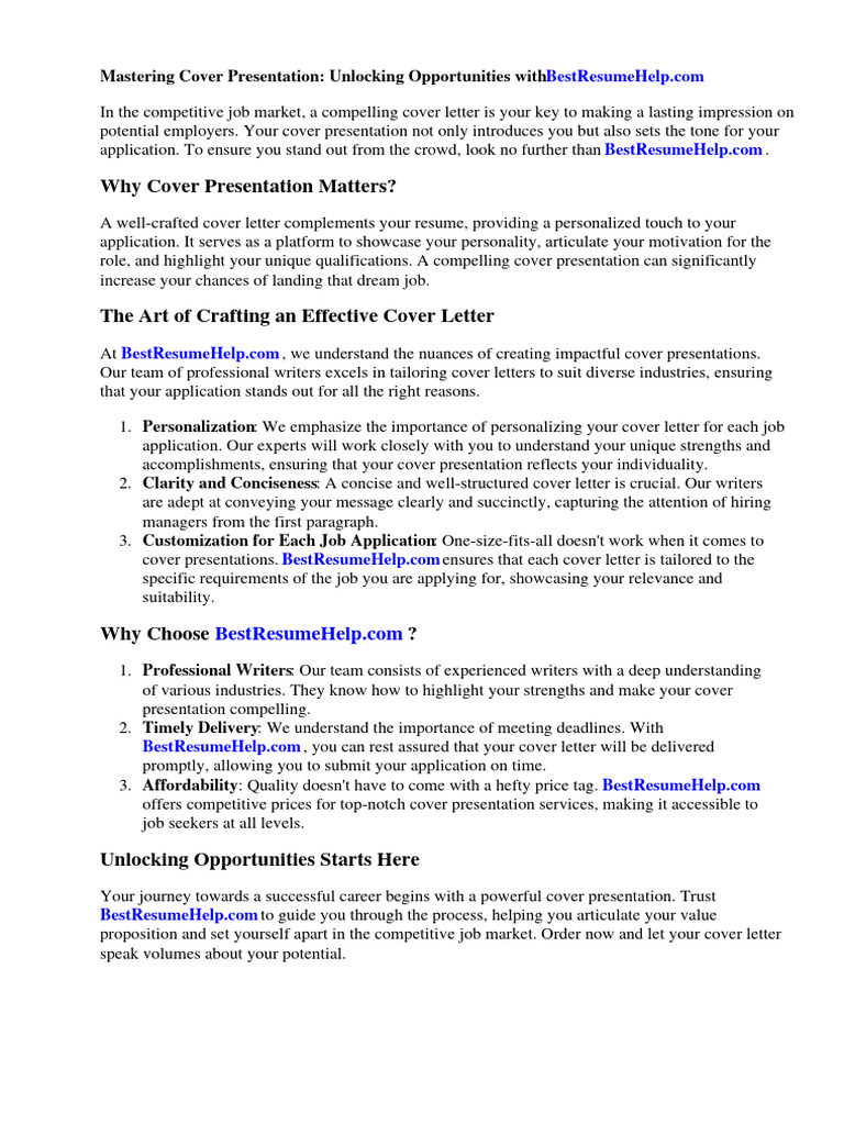 Cover Presentation Letter | PDF | Résumé | Recruitment