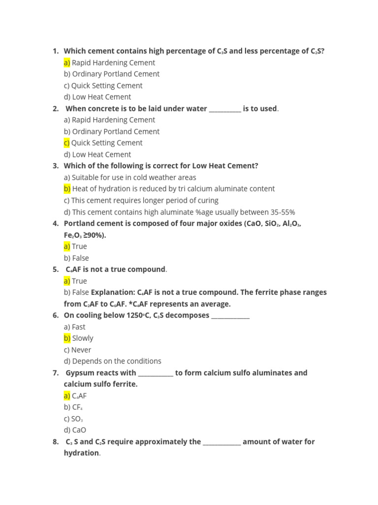 Question Cement 2 | PDF | Cement | Materials