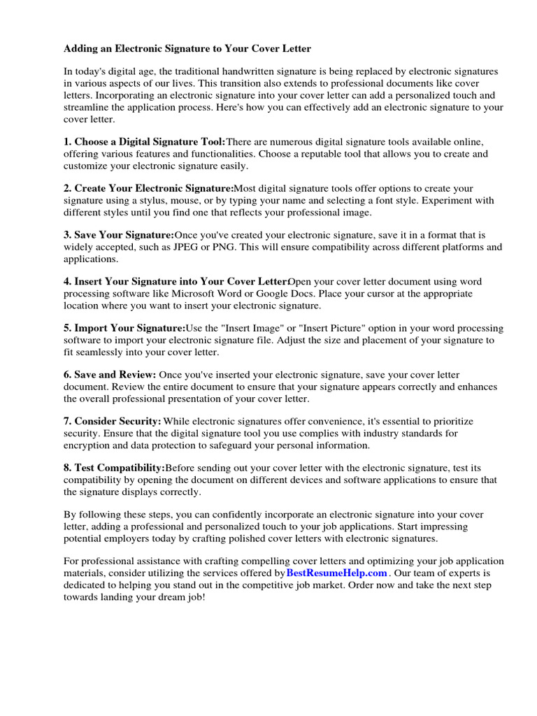 Cover Letter Electronic Signature | PDF | Résumé | Computing