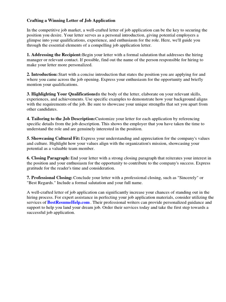 Letter of Job Application in English | Download Free PDF | Résumé