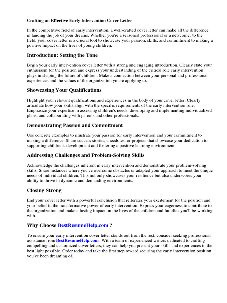Early Intervention Cover Letter | PDF | Early Childhood Education | Résumé Early Intervention Cover Letter | PDF | Early Childhood Education | Résumé