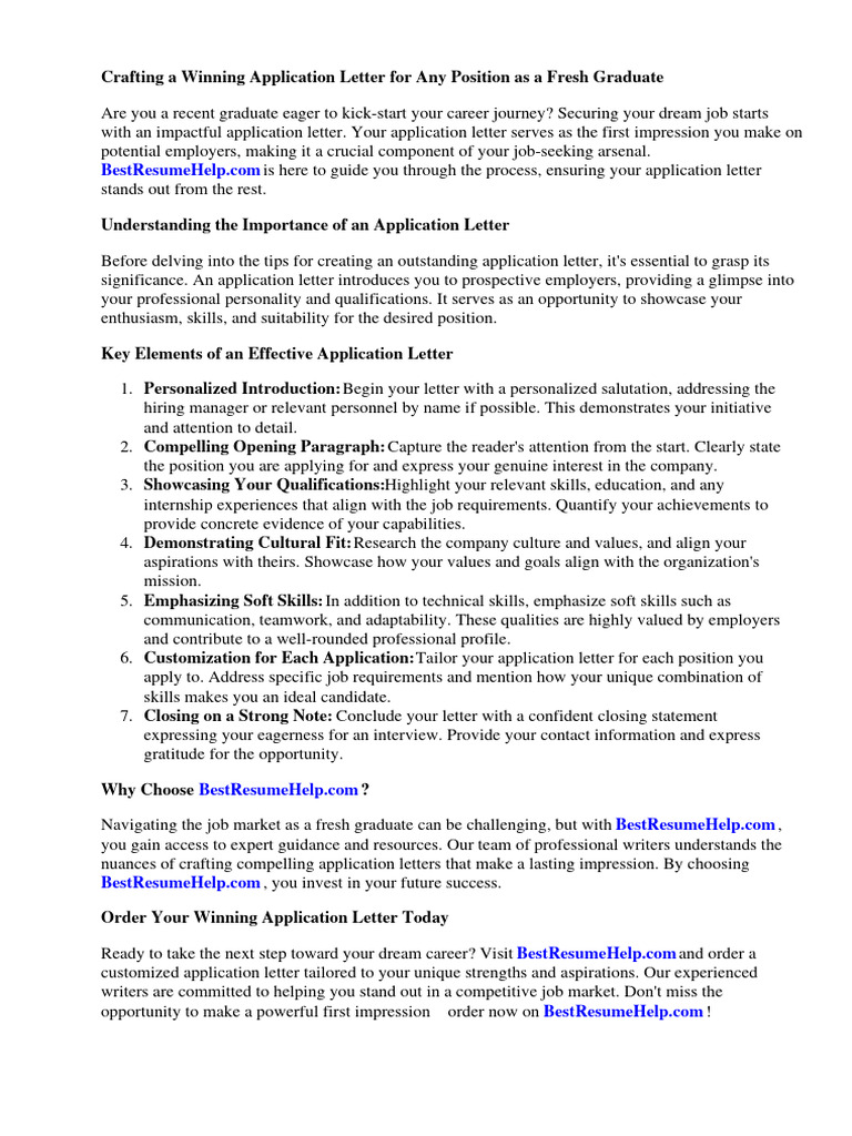 Application Letter For Any Position Fresh Graduate | PDF | Résumé