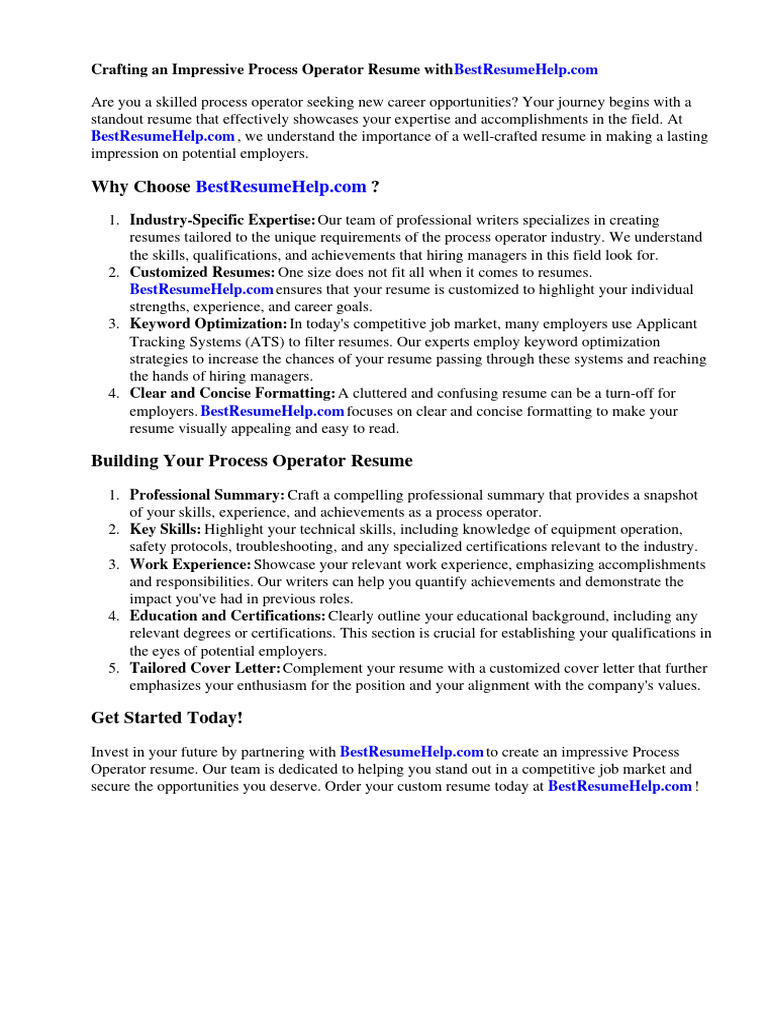 Process Operator Resume | Download Free PDF | Résumé | Safety