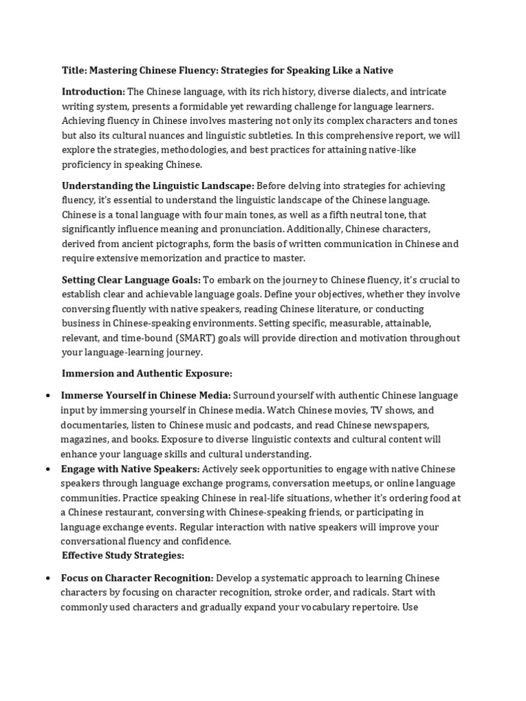 Mastering Chinese Fluency | PDF | Chinese Language | Fluency