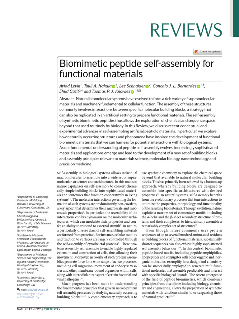 2020 - Biomimetic Peptide Self Assembly For Functional Materials | PDF | Extracellular Matrix ...