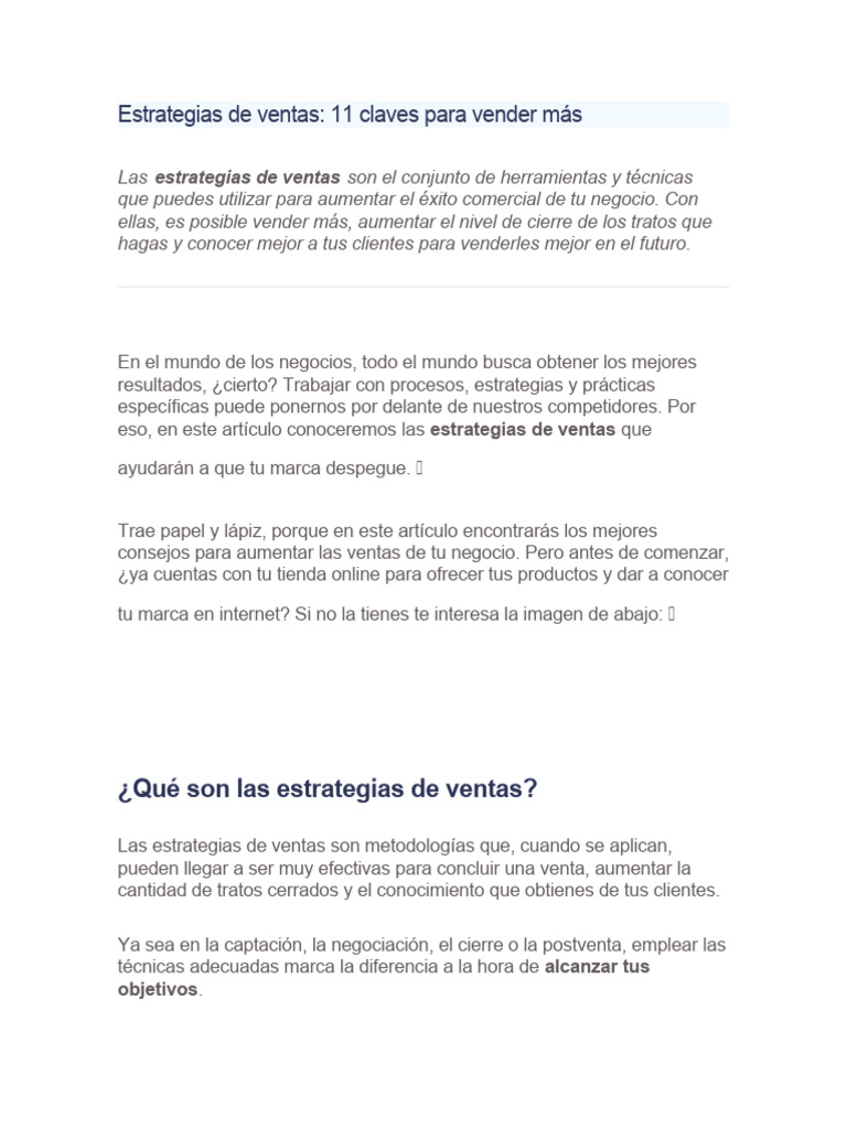 Estrategias de Ventas 11 Claves para Vender Más | PDF | Producto ...