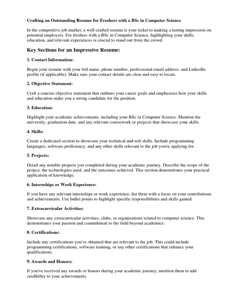 BSc Computer Science Fresher Resume Guide | PDF | Résumé | Internship